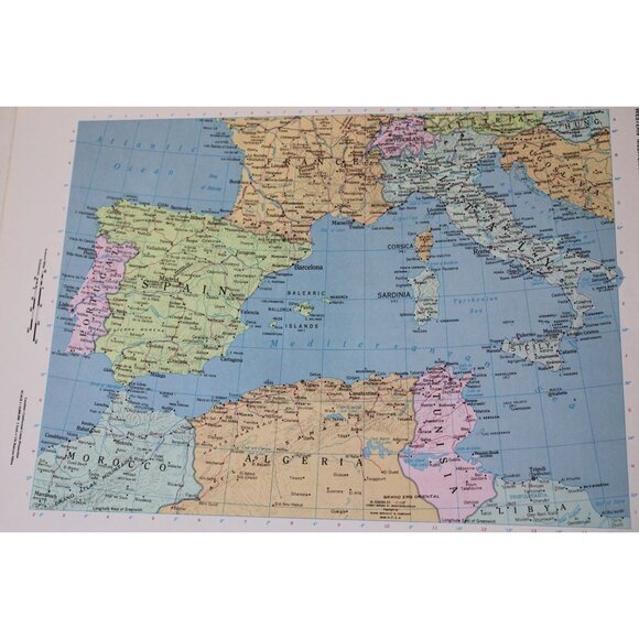 Art | Western Mediterranean Cosmopolitan Atlas Map Vintage 91252 | Poshmark
